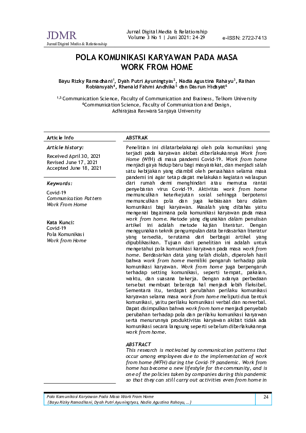 (PDF) Pola Komunikasi Karyawan Pada Masa Work From Home