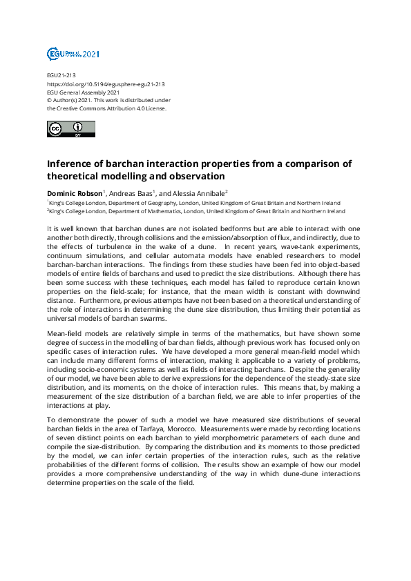 (PDF) Inference of barchan interaction properties from a comparison of theoretical modelling and ...