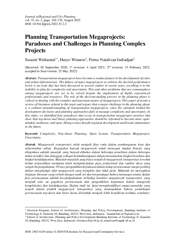 (PDF) Planning Transportation Megaprojects: Paradoxes and Challenges in ...