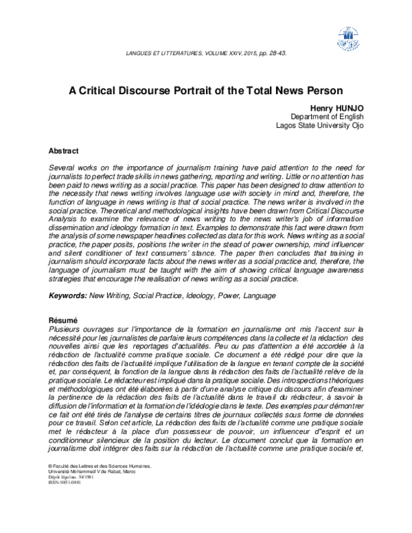 (PDF) A Critical Discourse Portrait of the Total News Person