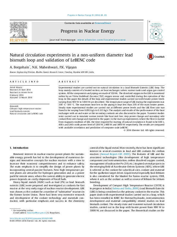 (PDF) Natural circulation experiments in a non-uniform diameter lead ...