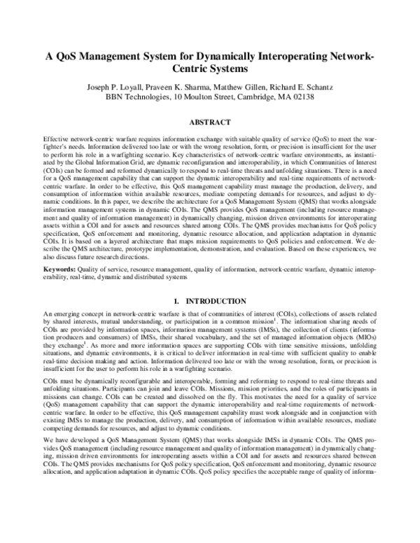 (PDF) A QoS management system for dynamically interoperating network- centric systems