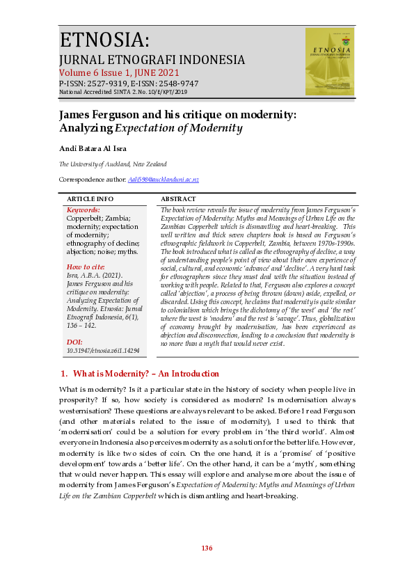 (PDF) James Ferguson and his critique on modernity: Analyzing ...