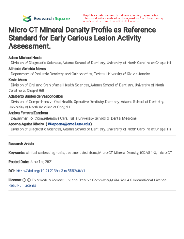 (PDF) Micro-CT Mineral Density Profile as Reference Standard for Early ...