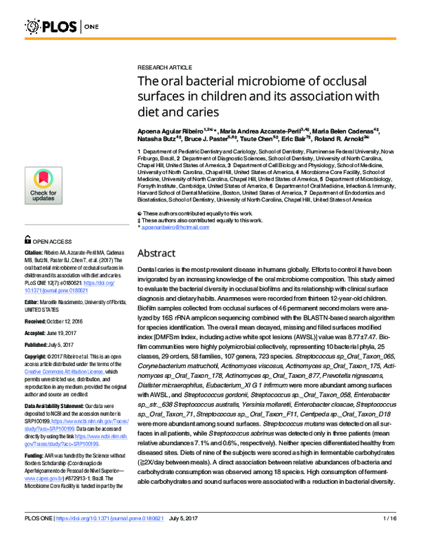 (PDF) The oral bacterial microbiome of occlusal surfaces in children ...