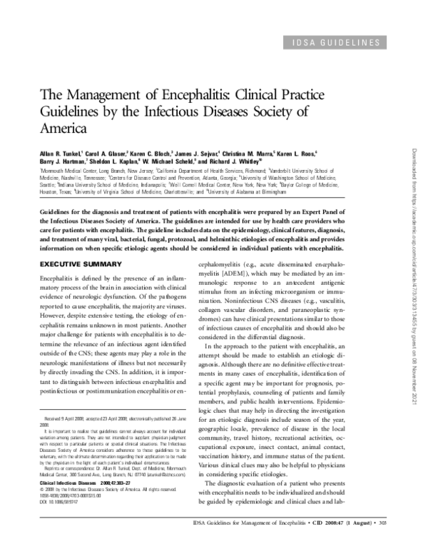 (PDF) The Management of Encephalitis: Clinical Practice Guidelines by ...