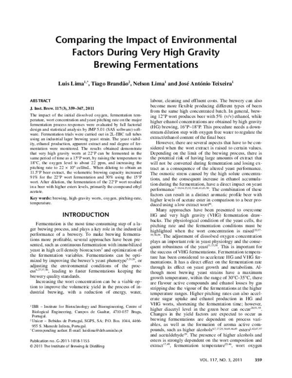 (PDF) Comparing the Impact of Environmental Factors During Very High Gravity Brewing ...