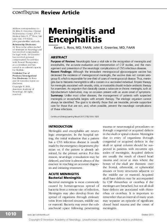 (PDF) Meningitis and encephalitis
