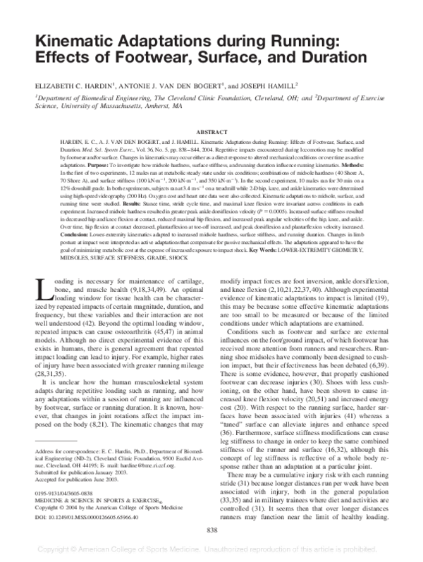 (PDF) Kinematic Adaptations during Running: Effects of Footwear, Surface, and Duration