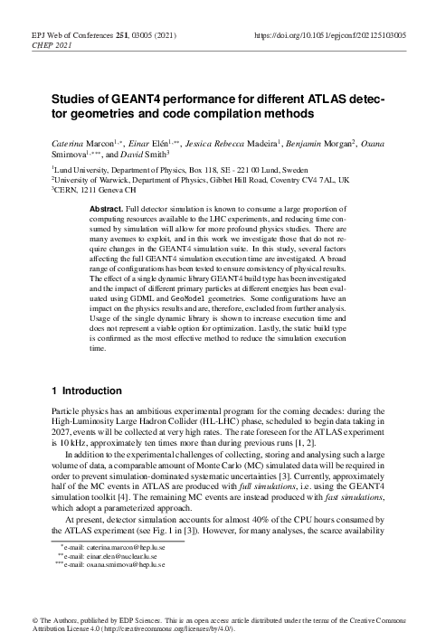 (PDF) Studies of GEANT4 performance for different ATLAS detector geometries and code compilation ...
