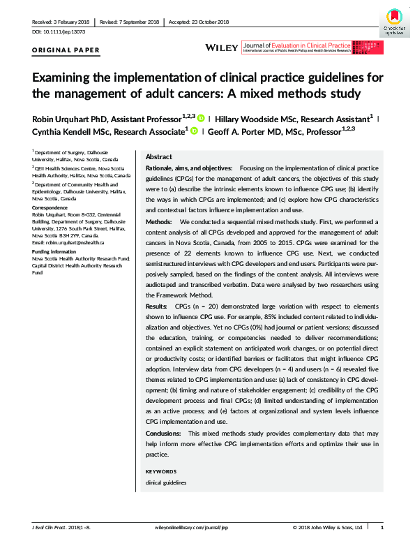 (PDF) Examining the implementation of clinical practice guidelines for the management of adult ...