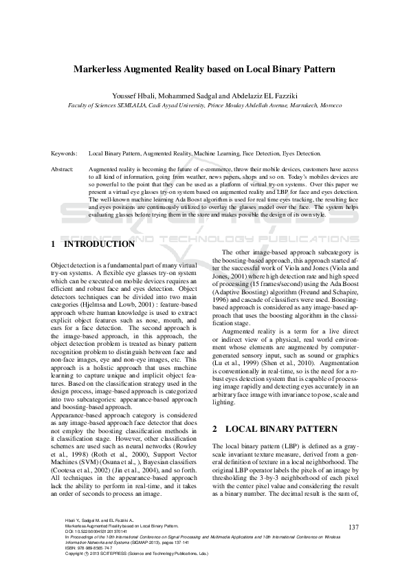 (PDF) Markerless augmented reality based on local binary pattern