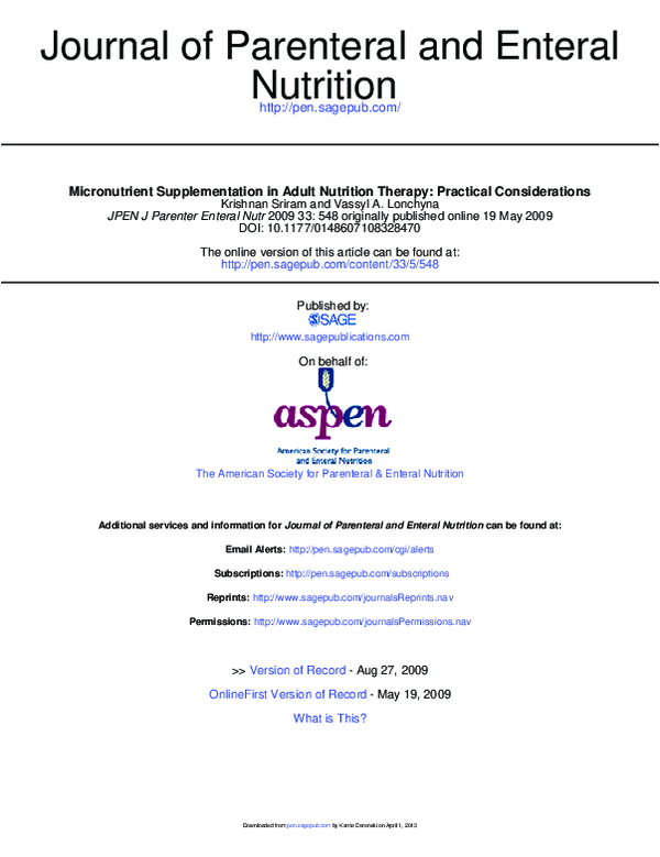 (PDF) Micronutrient Supplementation in Adult Nutrition Therapy ...