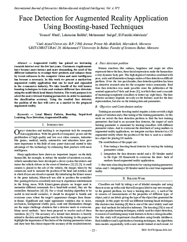Pdf Face Detection For Augmented Reality Application Using Boosting