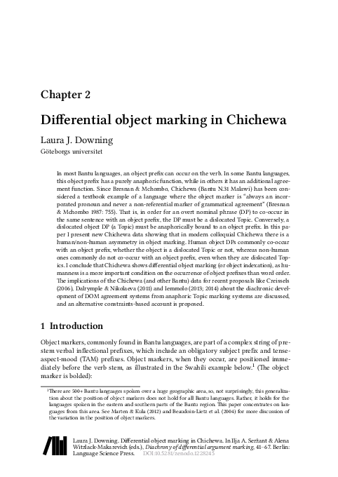 (PDF) Differential Object Marking In Chichewa