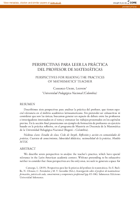 (PDF) Perspectivas para leer la práctica del profesor de matemáticas