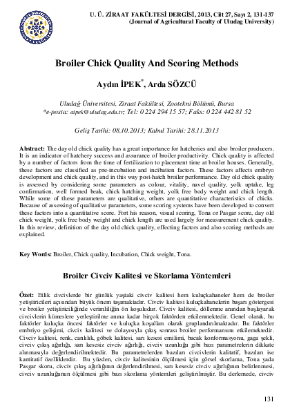 (PDF) Broiler chick quality and scoring methods