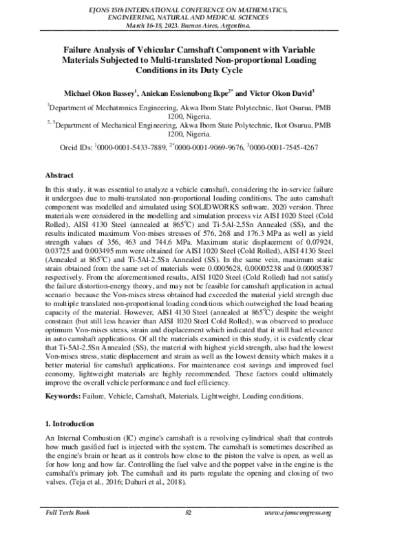 (PDF) Failure Analysis of Vehicular Camshaft Component with Variable ...