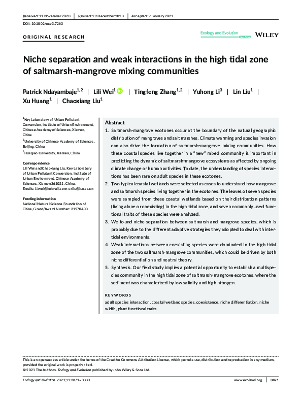 (PDF) Niche separation and weak interactions in the high tidal zone of ...