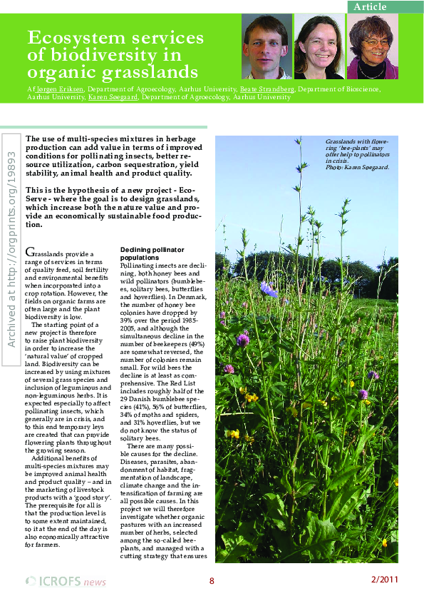 Ecosystem services of biodiversity in organic grasslands