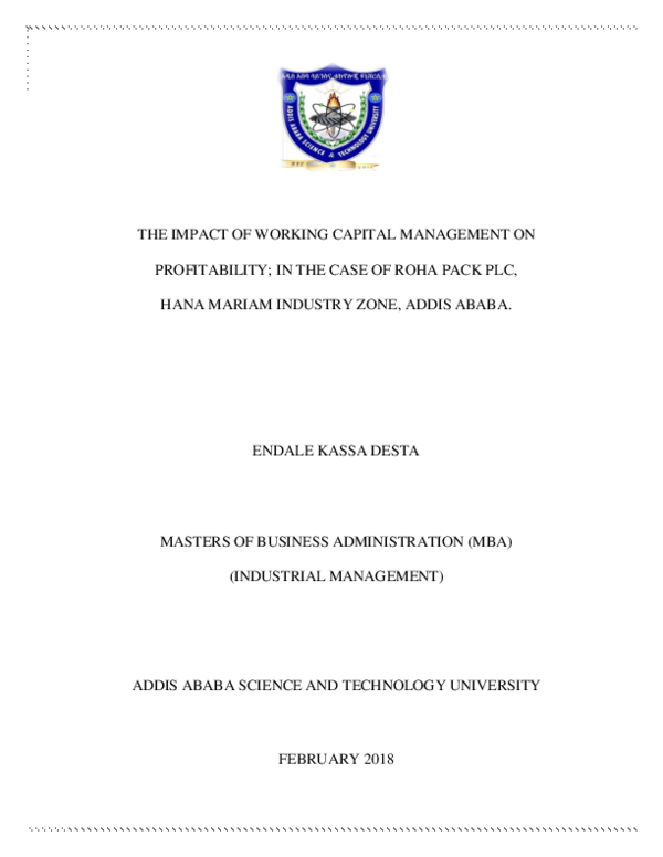 (PDF) The Impact of Working Capital Management on Profitability; in the ...