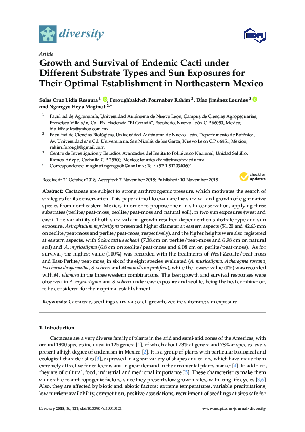 (PDF) Growth and Survival of Endemic Cacti under Different Substrate ...