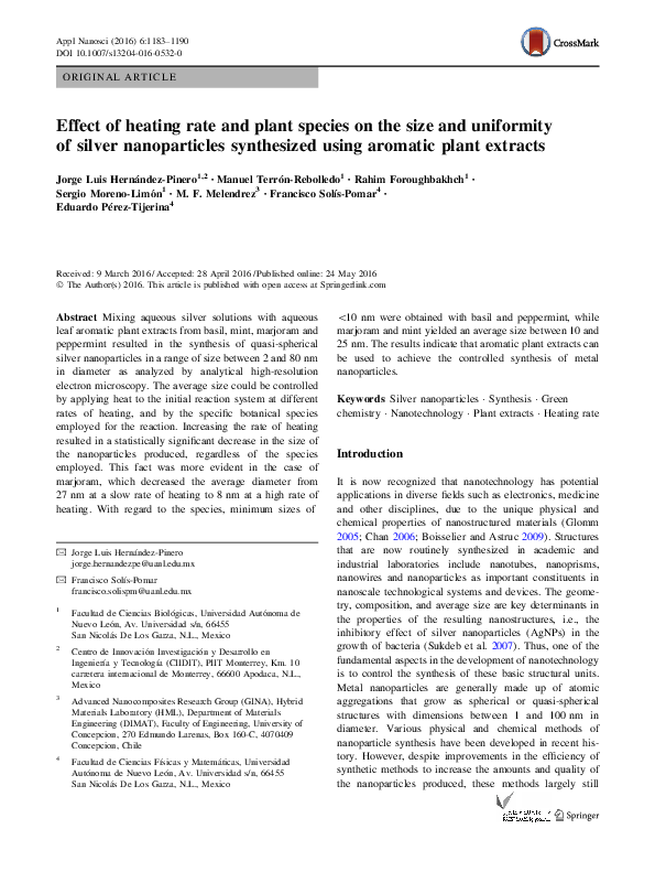 (PDF) Effect of heating rate and plant species on the size and uniformity of silver ...