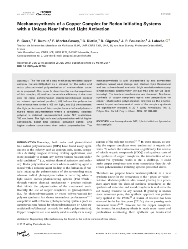 (PDF) Mechanosynthesis of a Copper complex for redox initiating systems ...