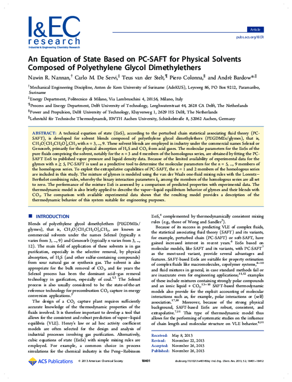 (PDF) An Equation of State Based on PC-SAFT for Physical Solvents Composed of Polyethylene ...