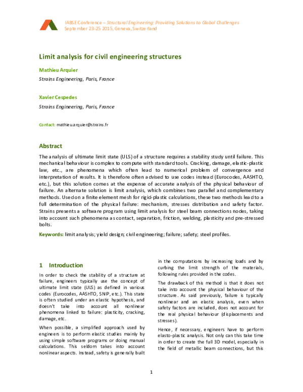 (PDF) Limit analysis for civil engineering structures