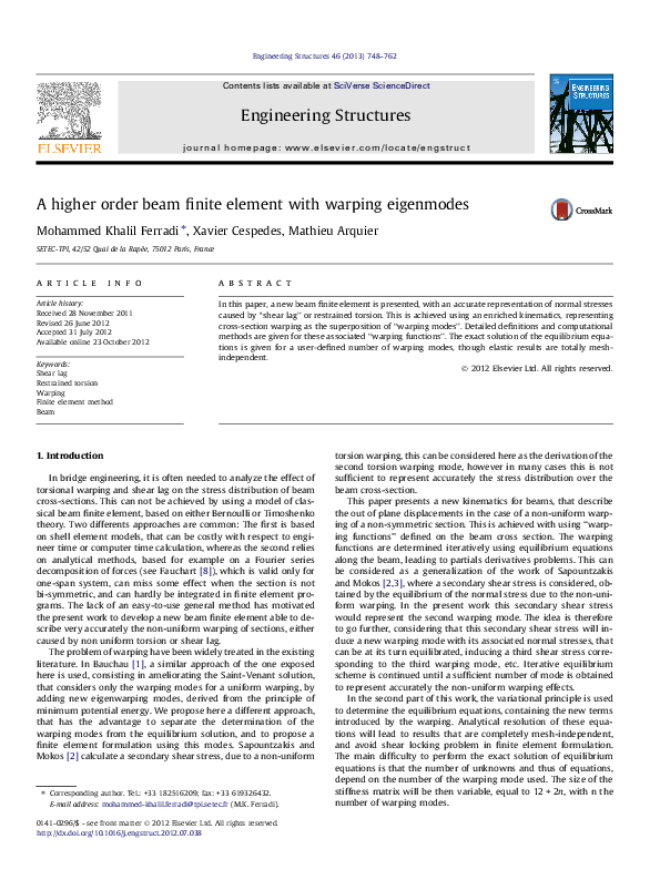 (PDF) A higher order beam finite element with warping eigenmodes