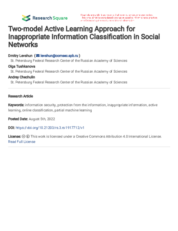 (PDF) Two-model Active Learning Approach for Inappropriate Information ...