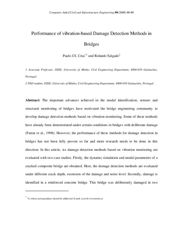 (PDF) Performance of Vibration-Based Damage Detection Methods in Bridges