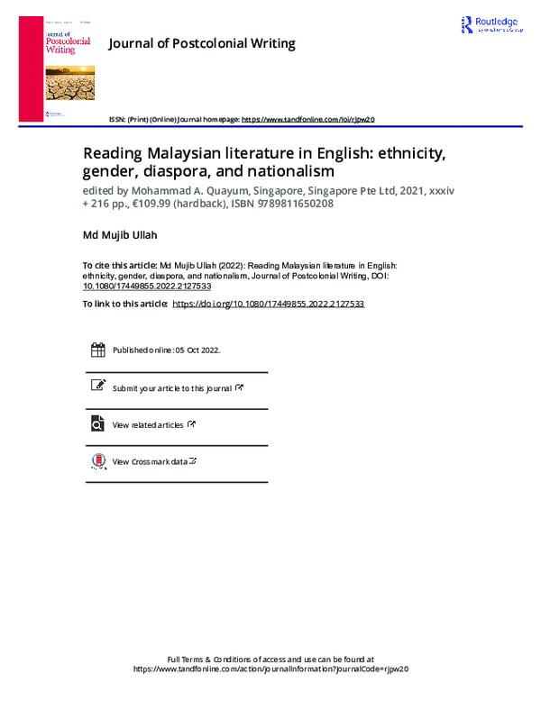 (PDF) Mujib Ullah's Review of Reading Malaysian literature in English