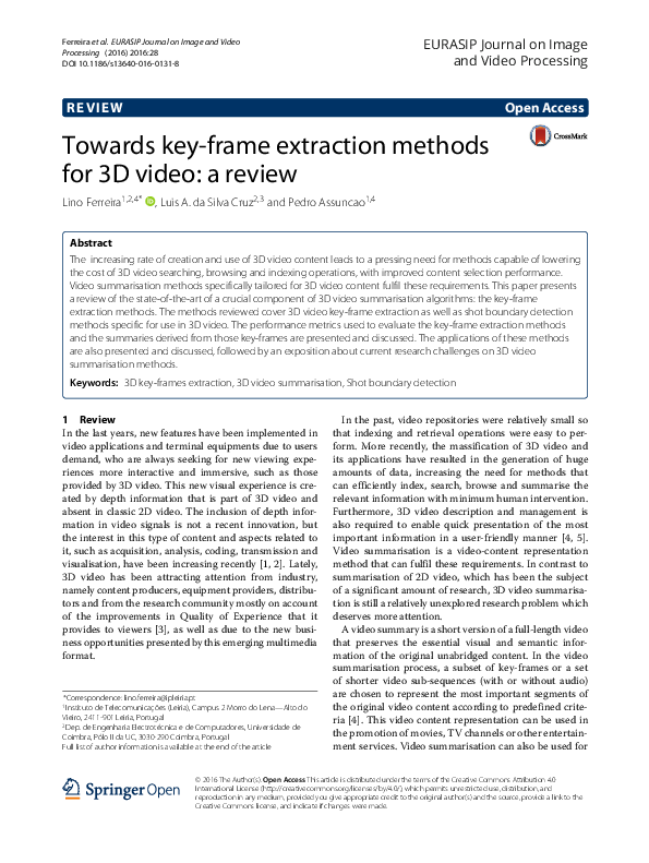 (PDF) Towards key-frame extraction methods for 3D video: a review