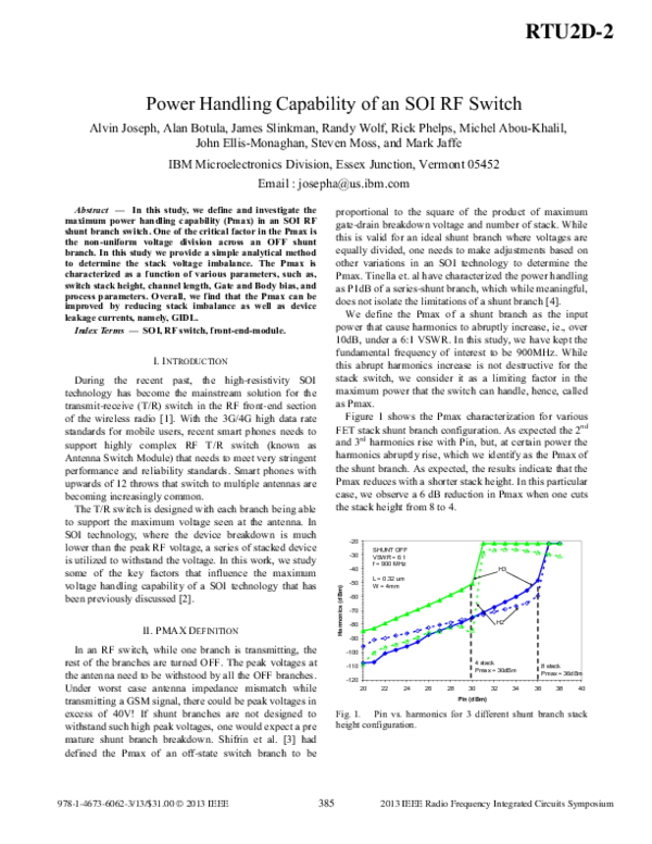 Pdf Power Handling Capability Of An Soi Rf Switch