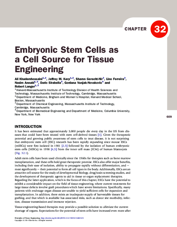 (PDF) Embryonic Stem Cells as a Cell Source for Tissue Engineering