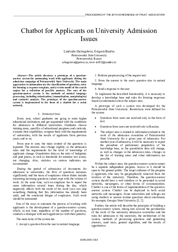 (PDF) Chatbot for Applicants on University Admission Issues