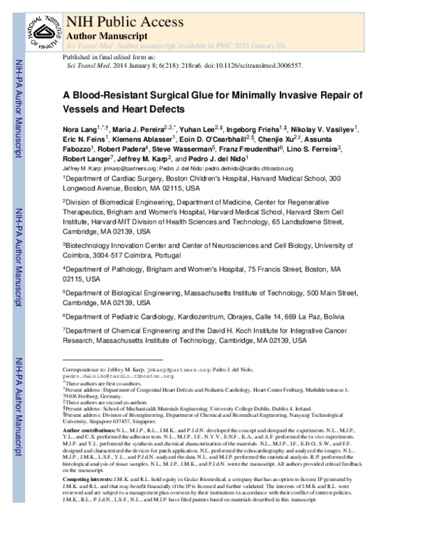 (PDF) A Blood-Resistant Surgical Glue for Minimally Invasive Repair of Vessels and Heart Defects ...