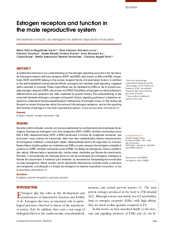 (PDF) Estrogen receptors and function in the male reproductive system