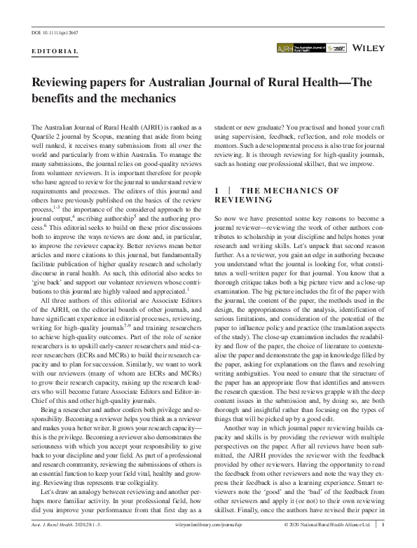 (PDF) Reviewing papers for Australian Journal of Rural Health—The ...