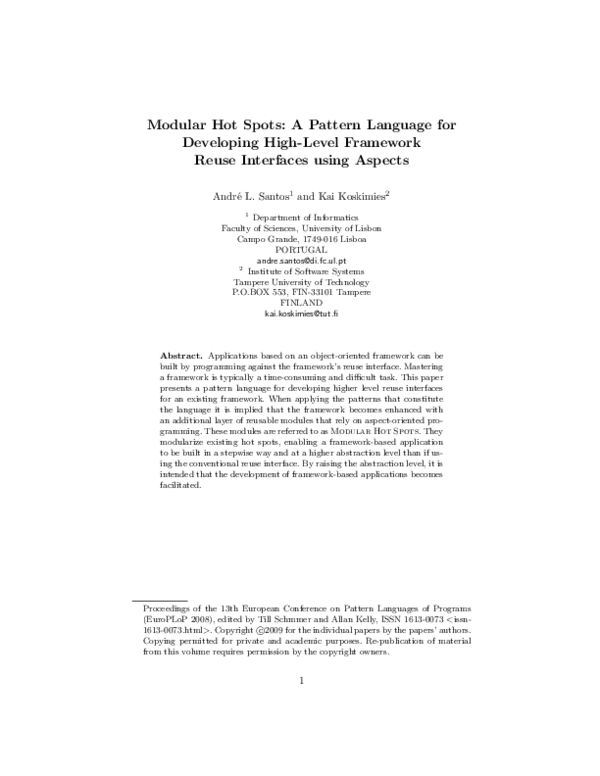 (PDF) Modular hot spots: A pattern language for developing high-level framework reuse interfaces