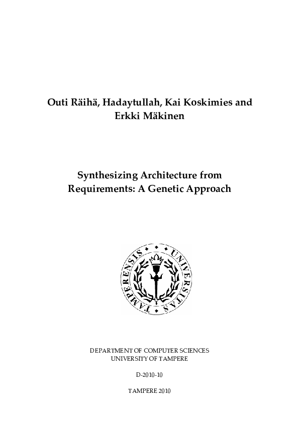 (PDF) Synthesizing Architecture from Requirements: A Genetic Approach