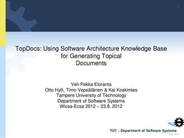 (PDF) TopDocs: Using Software Architecture Knowledge Base for Generating Topical Documents