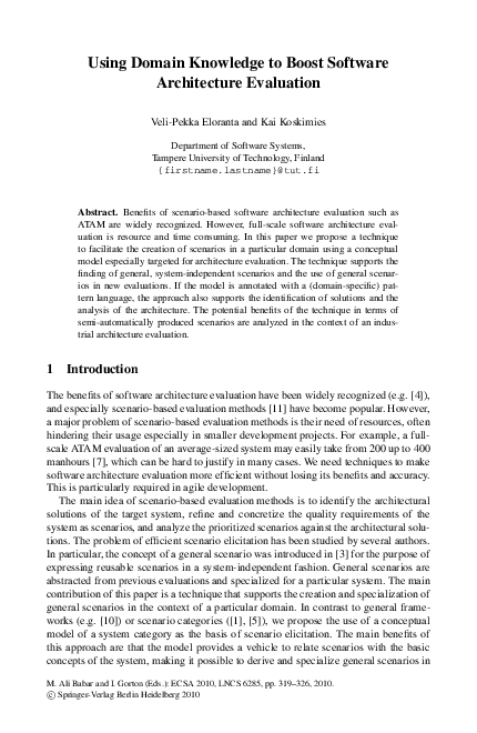 (PDF) Using Domain Knowledge to Boost Software Architecture Evaluation