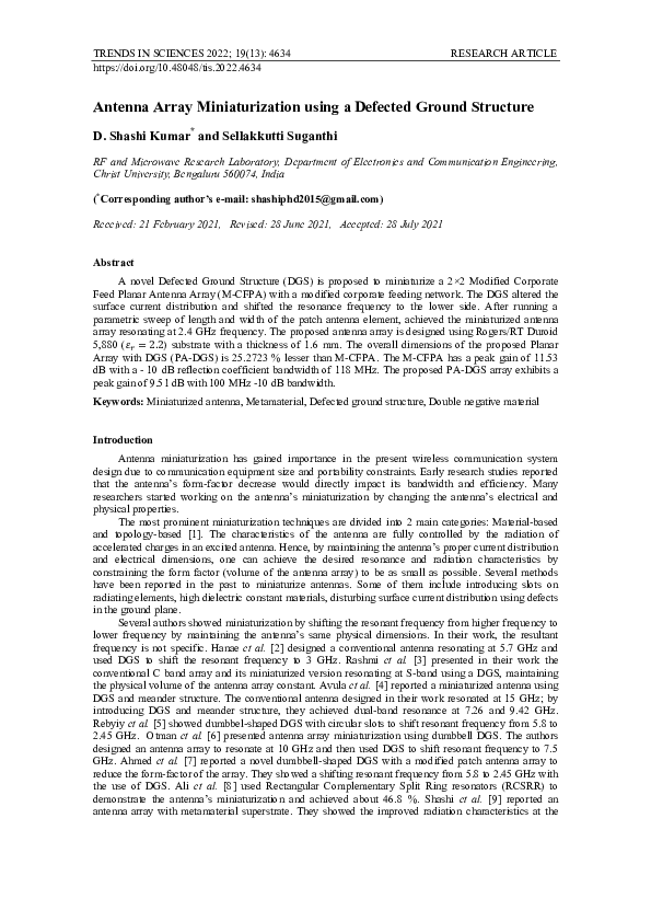 Pdf Antenna Array Miniaturization Using A Defected Ground Structure