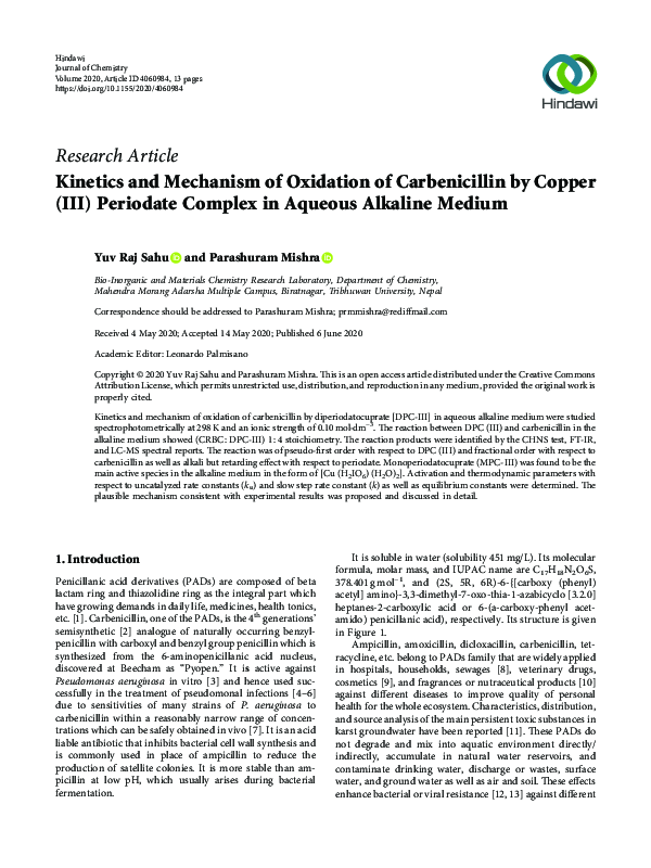 (PDF) Kinetics and Mechanism of Oxidation of Carbenicillin by Copper ...