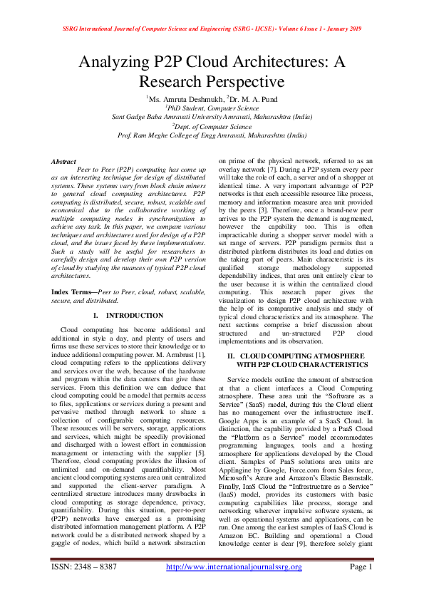(PDF) Analyzing P2P Cloud Architectures: A Research Perspective