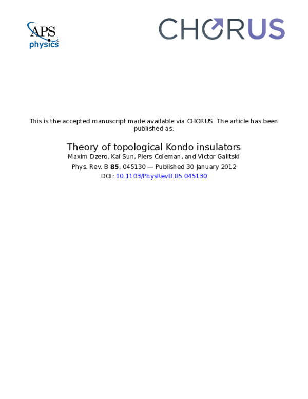 (PDF) Theory of topological Kondo insulators