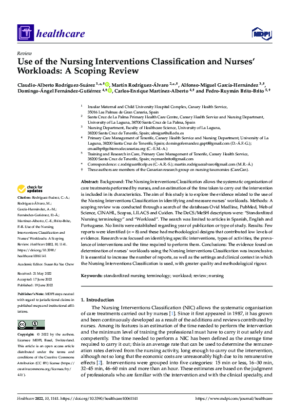 (PDF) Use of the Nursing Interventions Classification and Nurses ...